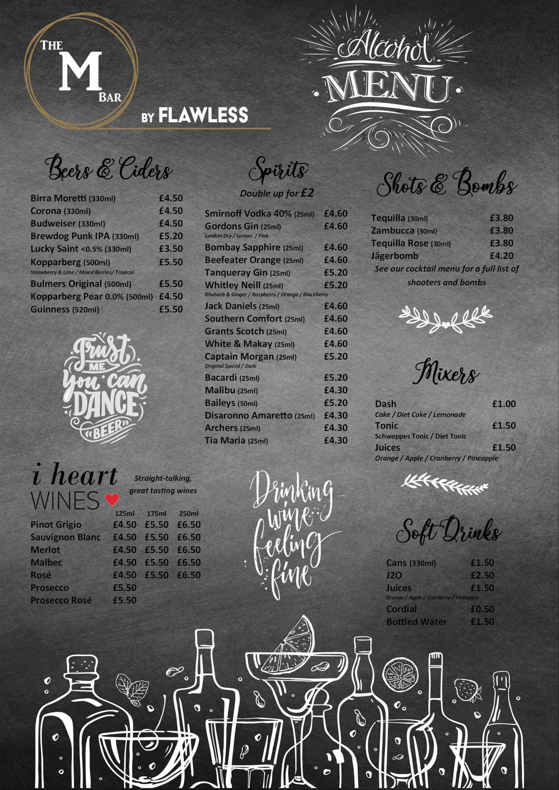 Bar Menu | Mobile Bar Hire in Sussex & Surrey | The M Bar